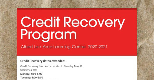 Credit Recovery Program | Smore Newsletters