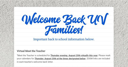 Welcome Back UV Families! | Smore Newsletters