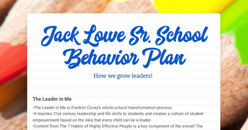 Jack Lowe Sr. School Behavior Plan | Smore Newsletters