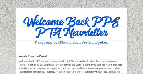 Welcome Back PPE PTA Newsletter | Smore Newsletters