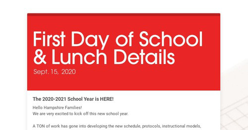 First Day of School & Lunch Details | Smore Newsletters