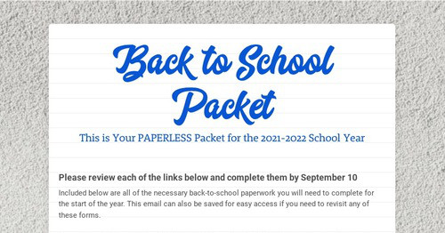 Back to School Packet