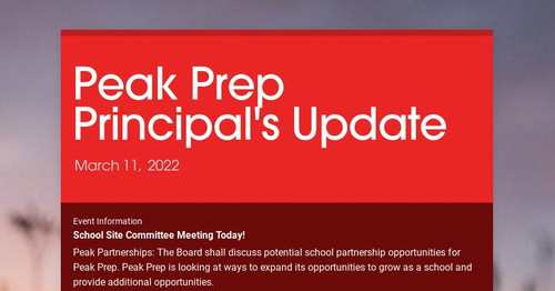 Peak Prep Principal's Update | Smore Newsletters