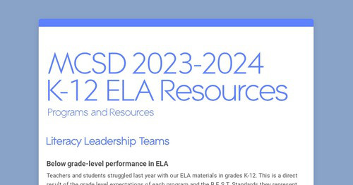 MCSD 2023-2024 K-12 ELA Resources | Smore Newsletters for Education