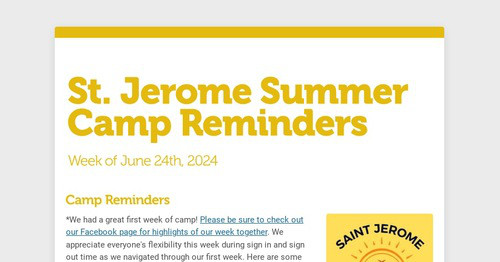 St. Jerome Summer Camp Reminders