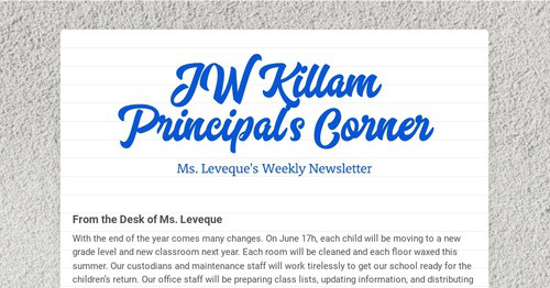 JW Killam Principal's Corner | Smore Newsletters for Business