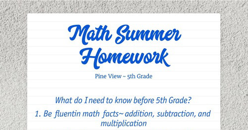Math Summer Homework | Smore Newsletters