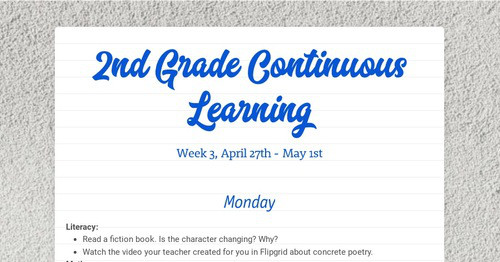 2nd Grade Continuous Learning | Smore Newsletters