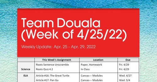 Team Douala (Week of 4/25/22) | Smore Newsletters