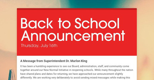 Back to School Announcement
