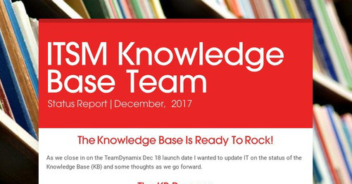 ITSM Knowledge Base Team | Smore Newsletters