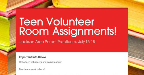 Teen Volunteer Room Assignments! | Smore Newsletters
