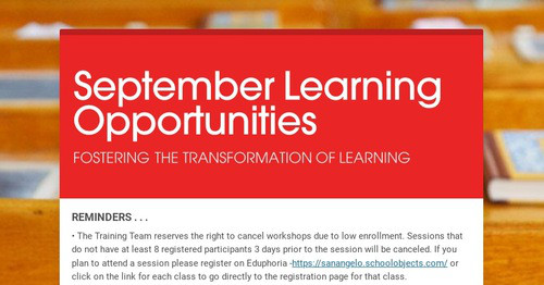 September Learning Opportunities | Smore Newsletters