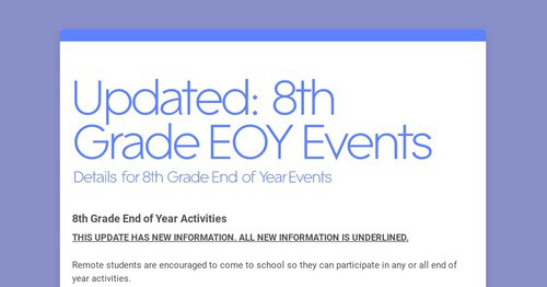 Updated: 8th Grade EOY Events