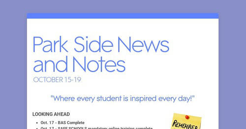 Park Side News and Notes | Smore Newsletters for Business