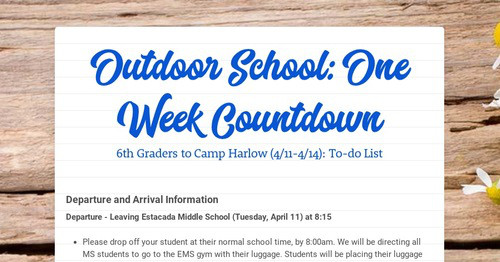 Outdoor School: One Week Countdown