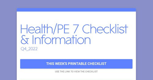 Health/PE 7 Checklist & Information | Smore Newsletters for Business