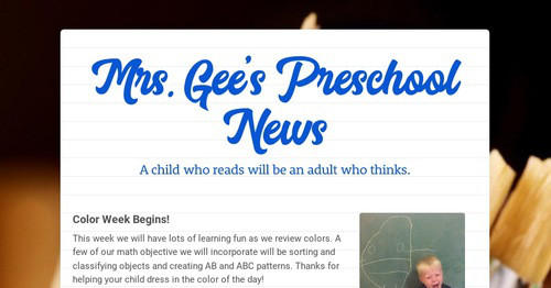 Mrs. Gee's Preschool News | Smore Newsletters