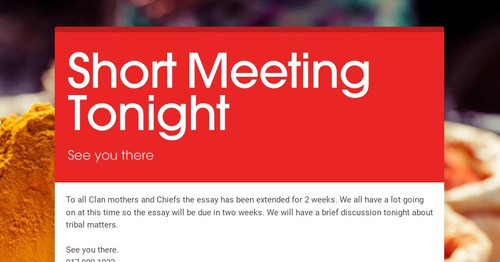 Short Meeting Tonight | Smore Newsletters