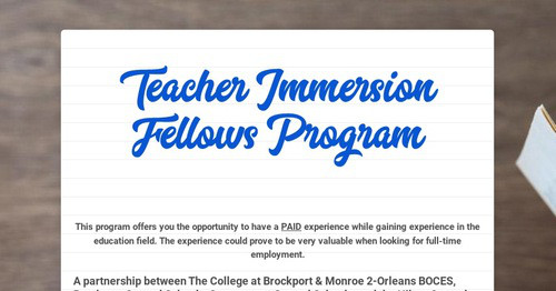 Teacher Immersion Fellows Program | Smore Newsletters