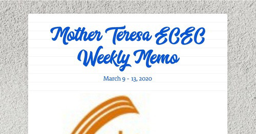 Mother Teresa ECEC Weekly Memo | Smore Newsletters for Education