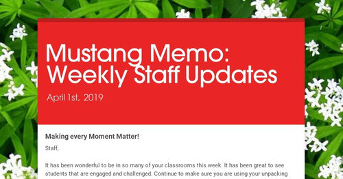 Mustang Memo: Weekly Staff Updates | Smore Newsletters for Education