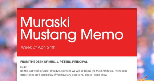 Muraski Mustang Memo | Smore Newsletters