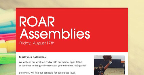 ROAR Assemblies | Smore Newsletters for Education