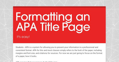 Formatting an APA Title Page