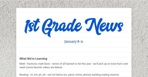 1st Grade News | Smore Newsletters