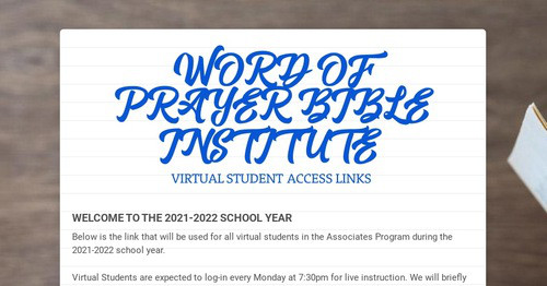 WORD OF PRAYER BIBLE INSTITUTE | Smore Newsletters
