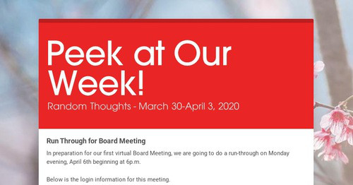 Peek at Our Week! | Smore Newsletters for Education