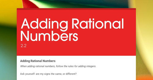 Adding Rational Numbers | Smore Newsletters