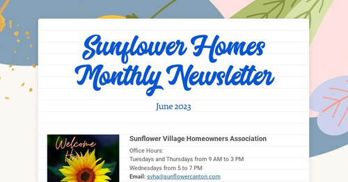 Sunflower Homes Monthly Newsletter | Smore Newsletters for Non-profit