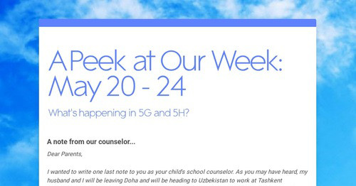 A Peek at Our Week: May 20 - 24 | Smore Newsletters