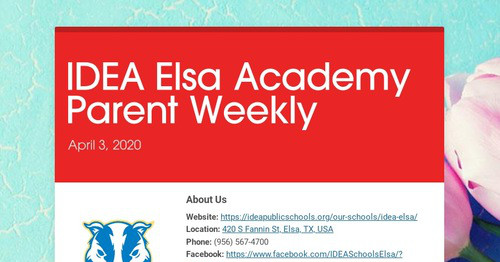 IDEA Elsa Academy Parent Weekly | Smore Newsletters