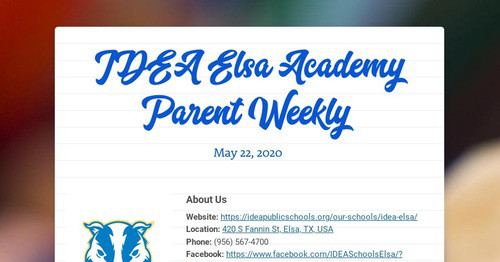 IDEA Elsa Academy Parent Weekly | Smore Newsletters