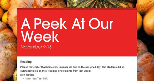 A Peek At Our Week | Smore Newsletters