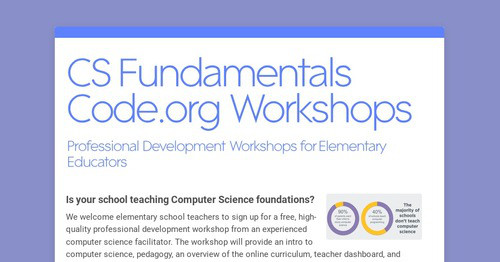 CS Fundamentals Code.org Workshops | Smore Newsletters