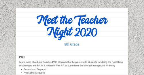 Meet the Teacher Night 2020 | Smore Newsletters