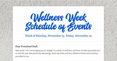 Wellness Week Schedule of Events | Smore Newsletters