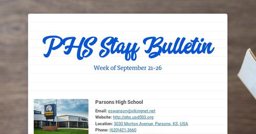 PHS Staff Bulletin | Smore Newsletters