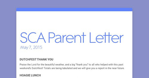 SCA Parent Letter | Smore Newsletters