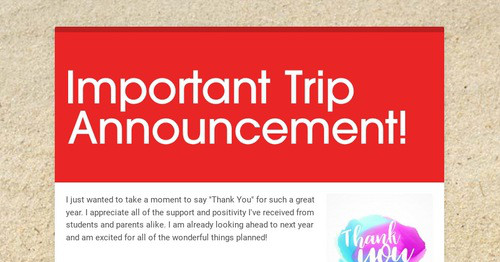 Important Trip Announcement! | Smore Newsletters