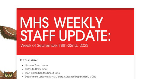 MHS WEEKLY STAFF UPDATE: | Smore Newsletters