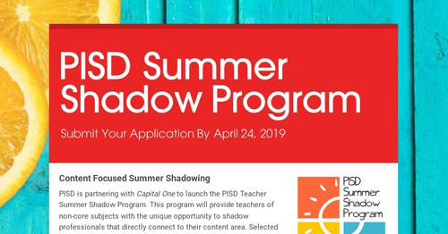 PISD Summer Shadow Program | Smore Newsletters PISD Summer Shadow Program | Smore Newsletters