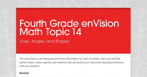 Fourth Grade enVision Math Topic 14 | Smore Newsletters