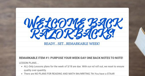 WELCOME BACK RAZORBACKS! | Smore Newsletters
