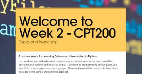 Welcome to Week 2 - CPT200