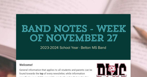 Band Notes - Week of November 27 | Smore Newsletters for Education